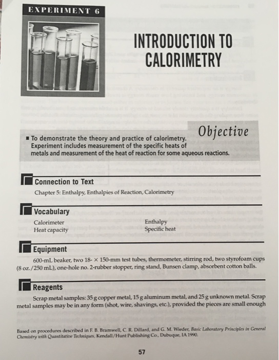 EXPERIMENT 6 INTRODUCTION TO CALORIMETRY To | Chegg.com