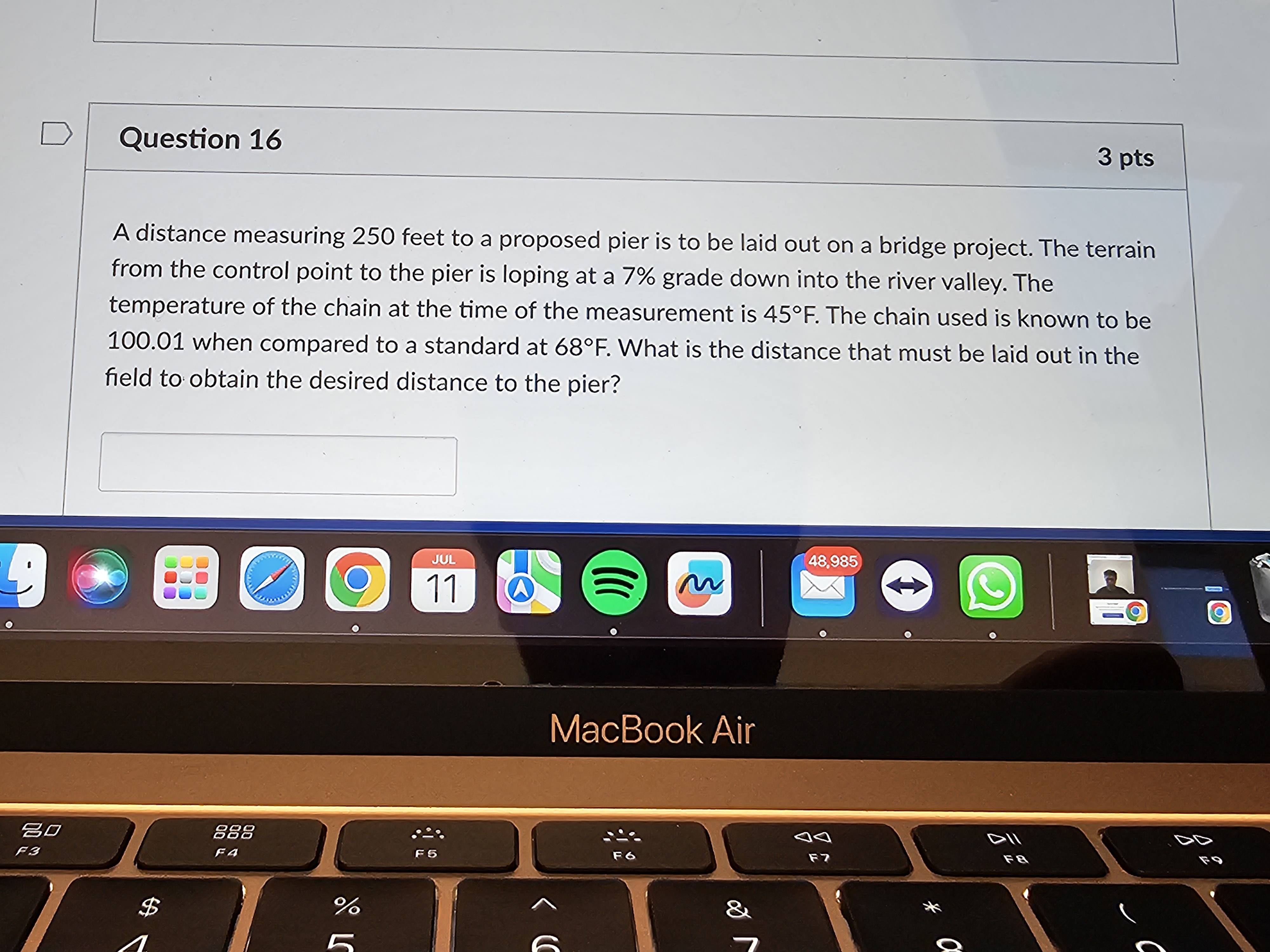 Solved A distance measuring 250 feet to a proposed pier is | Chegg.com