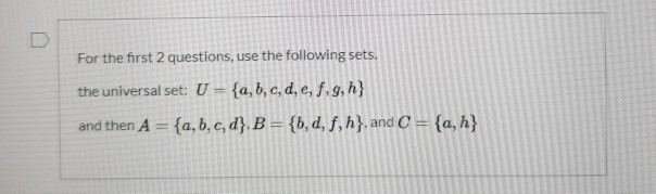 Solved Determine the following sets: a) An B={ bid b) AUB = | Chegg.com