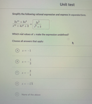 Solved Unit test Simplify the following rational expression | Chegg.com