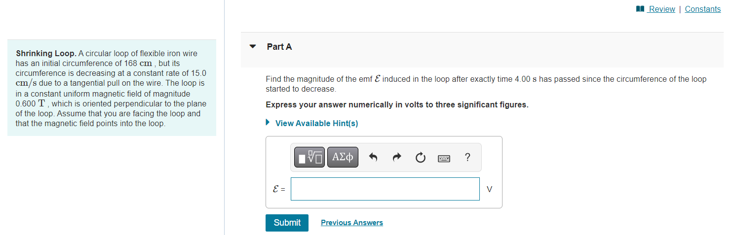 Solved Shrinking Loop A Circular Loop Of Flexible Iron Wire 0302
