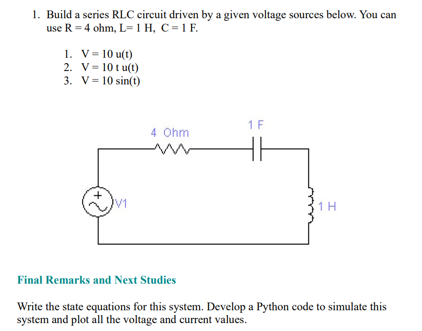 Solved 1. Build a series RLC circuit driven by a given | Chegg.com