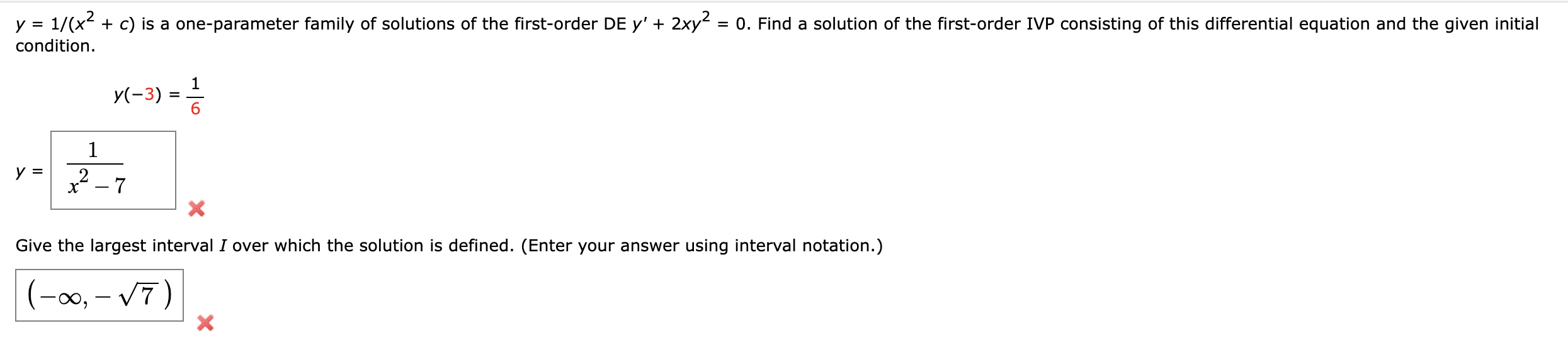 Solved y = 1/(x2 + c) is a one-parameter family of solutions | Chegg.com