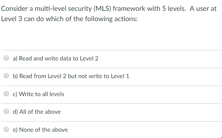 Solved Consider a multi-level security (MLS) framework with | Chegg.com