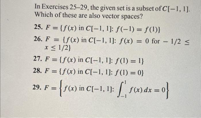 Solved In Exercises 25-29, the given set is a subset of | Chegg.com