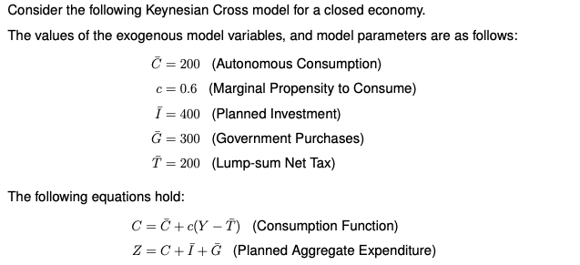 Solved Consider the following Keynesian Cross model for a | Chegg.com