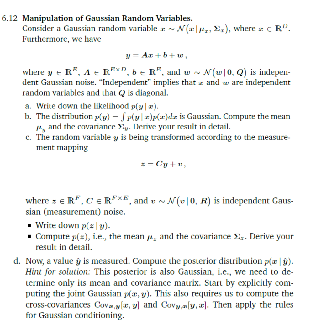 6.12 Manipulation of Gaussian Random Variables. | Chegg.com