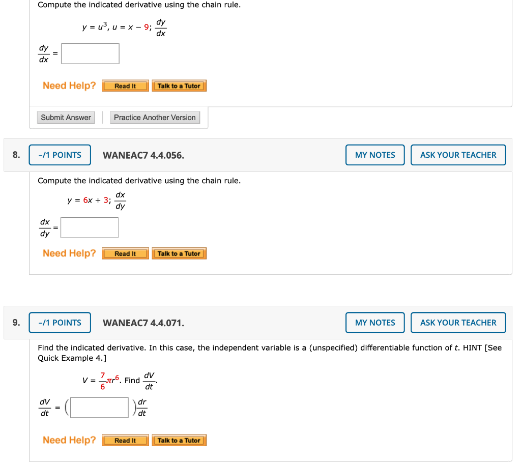 Solved Compute the indicated derivative using the chain | Chegg.com