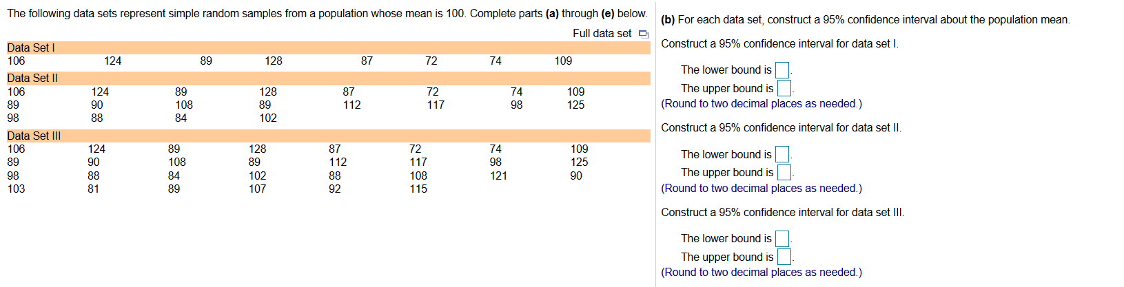 Solved The following data sets represent simple random | Chegg.com