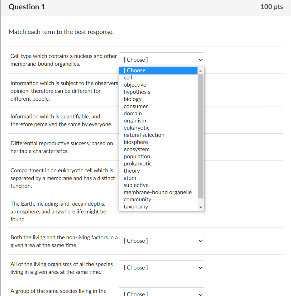 Solved Question 1 100 pts Match each term to the best | Chegg.com