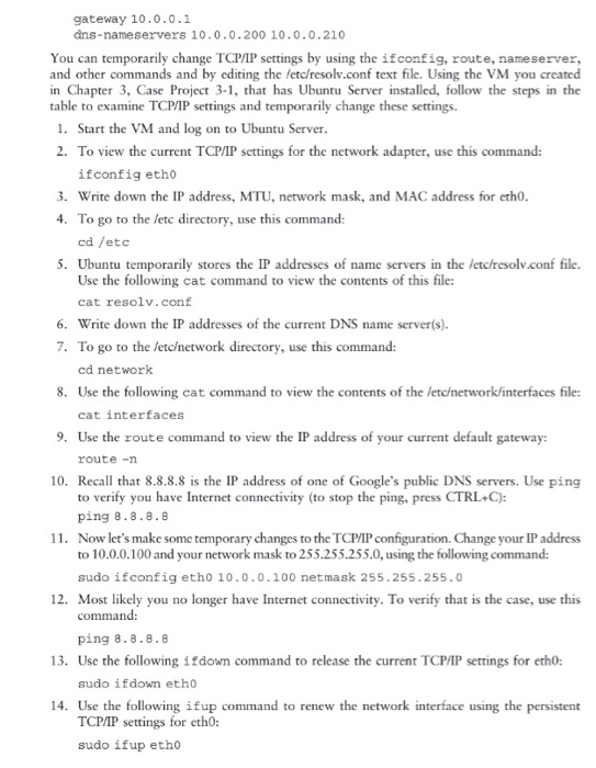 Solved Case Project 6-1: Configure TCP/IP in Ubuntu Server | Chegg.com