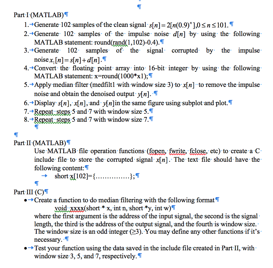 Solved Part I (MATLAB)T 1.-Generate 102 samples of the clean | Chegg.com