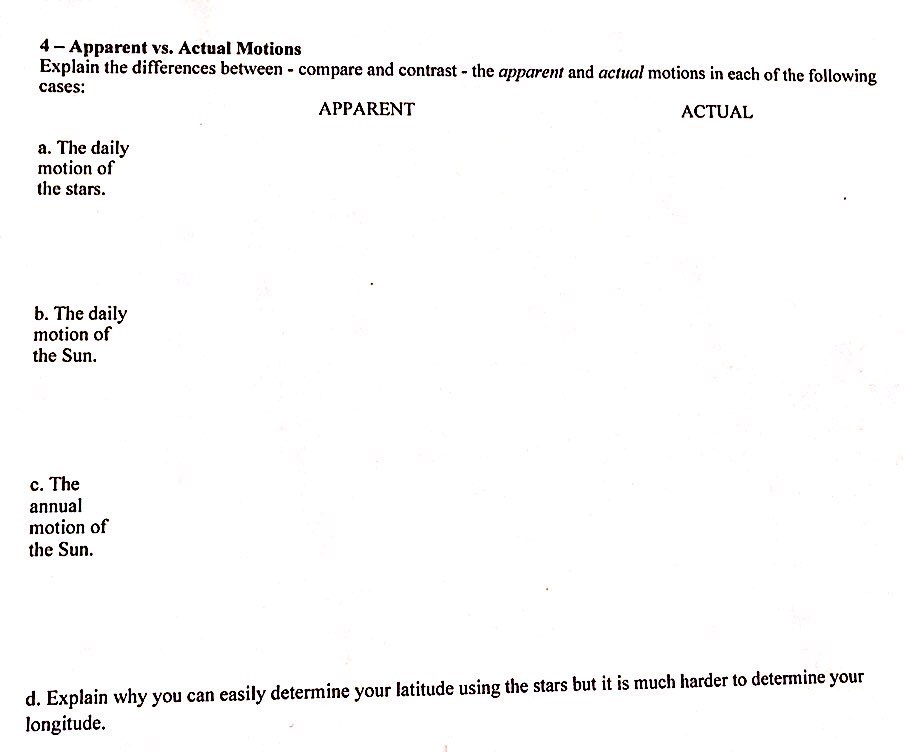 Solved 4 - Apparent vs. Actual Motions Explain the | Chegg.com
