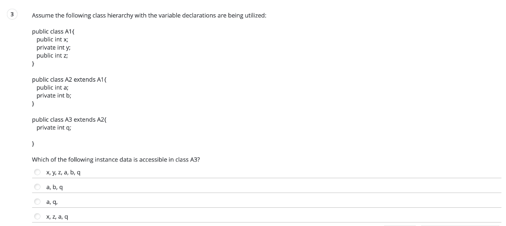 Solved Assume the following class hierarchy with the | Chegg.com