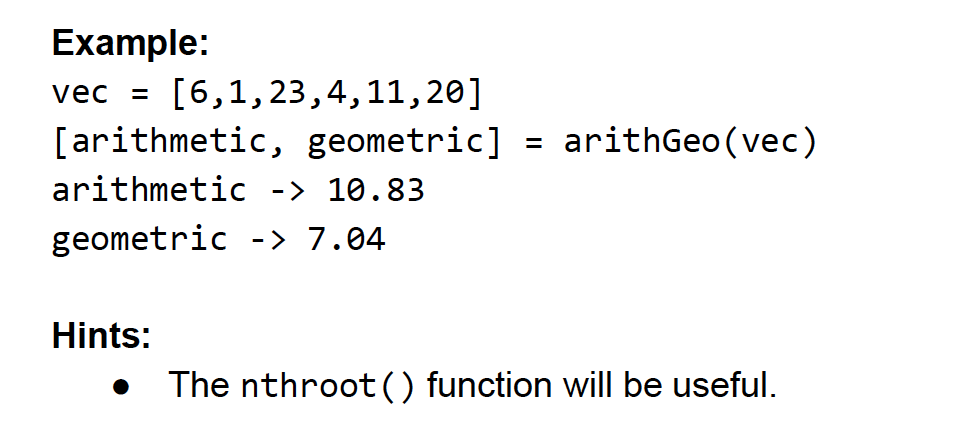 Solved Function Name Arithgeo Inputs 1 Double 1xn 6556