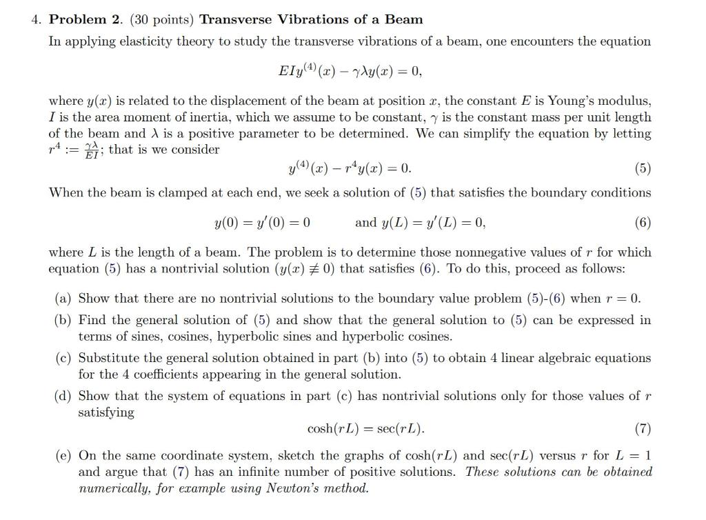 Solved Transverse Vibrations of a Beam In applying | Chegg.com