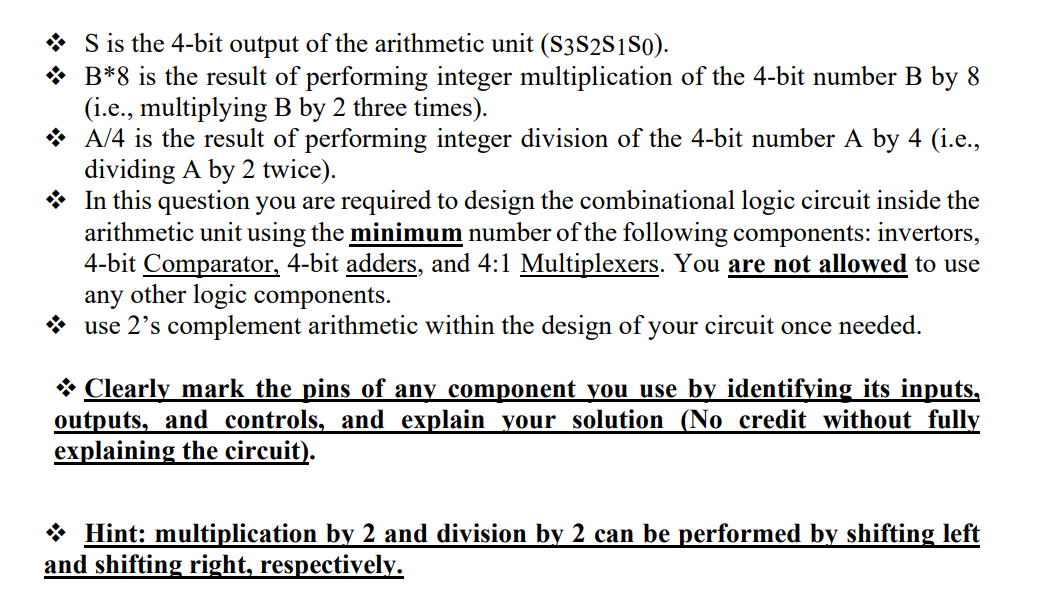 Solved 12. (0 points) Design a 4-bit arithmetic | Chegg.com Solved 12. (0 points) Design a 4-bit arithmetic | Chegg.com