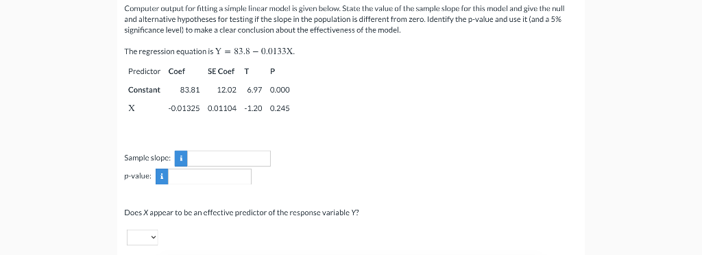 Solved Computer output for fitting a simple linear model is | Chegg.com
