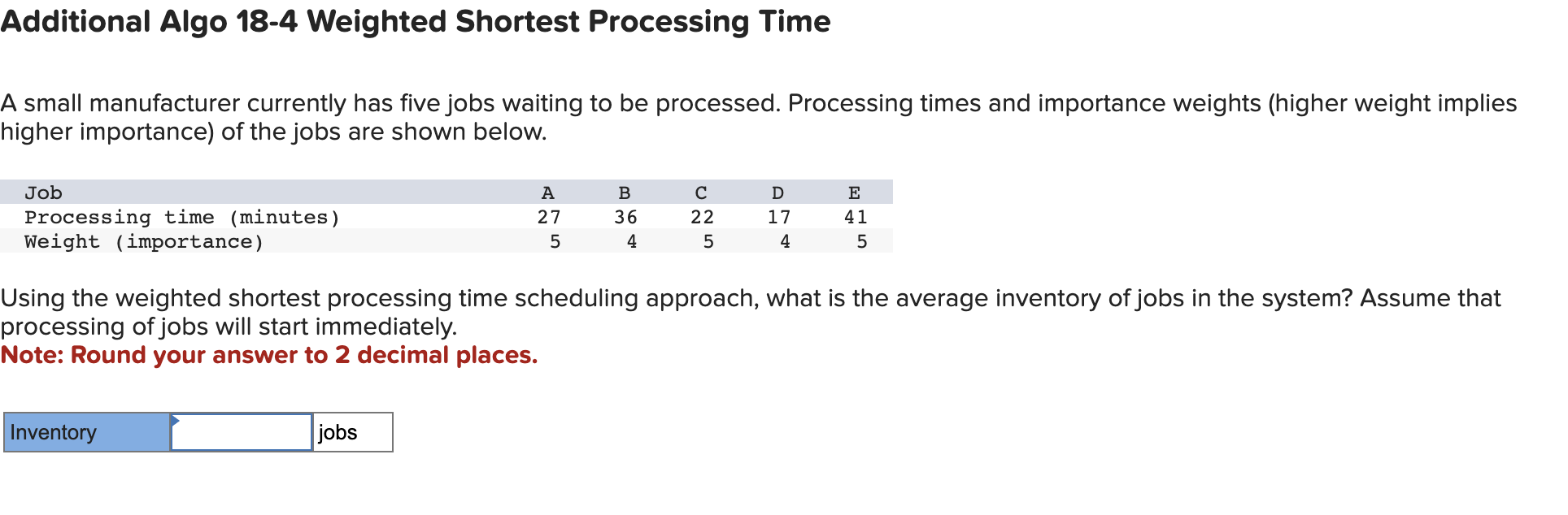 Solved Additional Algo 18-4 Weighted Shortest Processing | Chegg.com