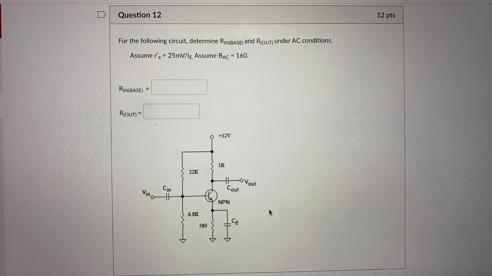 Solved Question 12 12 pts For the following circuit, | Chegg.com