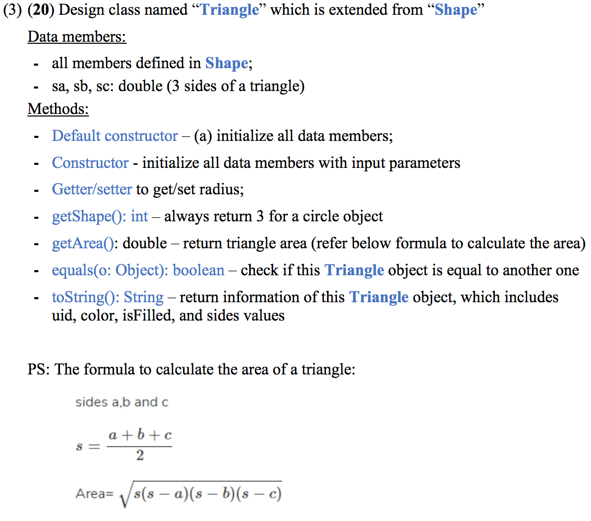Solved (3) (20) Design class named “Triangle” which is | Chegg.com