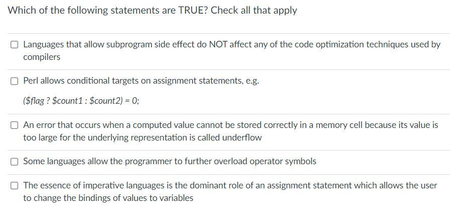 Solved Which of the following statements are TRUE? Check all | Chegg.com