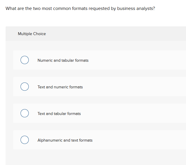 Solved What are the two most common formats requested by | Chegg.com