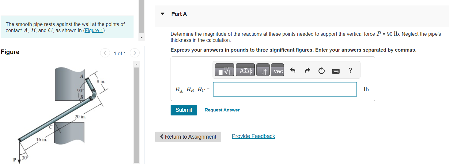 Solved The smooth pipe rests against the wall at the points | Chegg.com