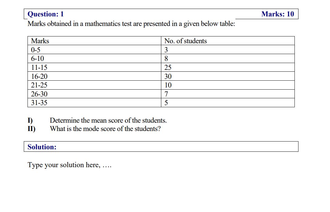Solved Question: 1 Marks obtained in a mathematics test are | Chegg.com
