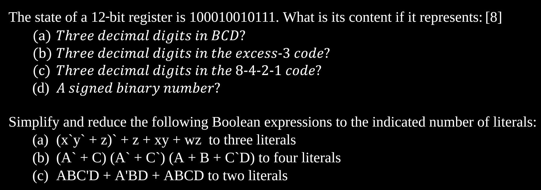 Solved The state of a 12-bit register is 100010010111. What | Chegg.com