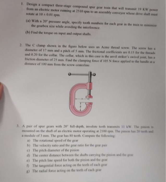 Solved 1. Design a compact three-stage compound spur gear | Chegg.com