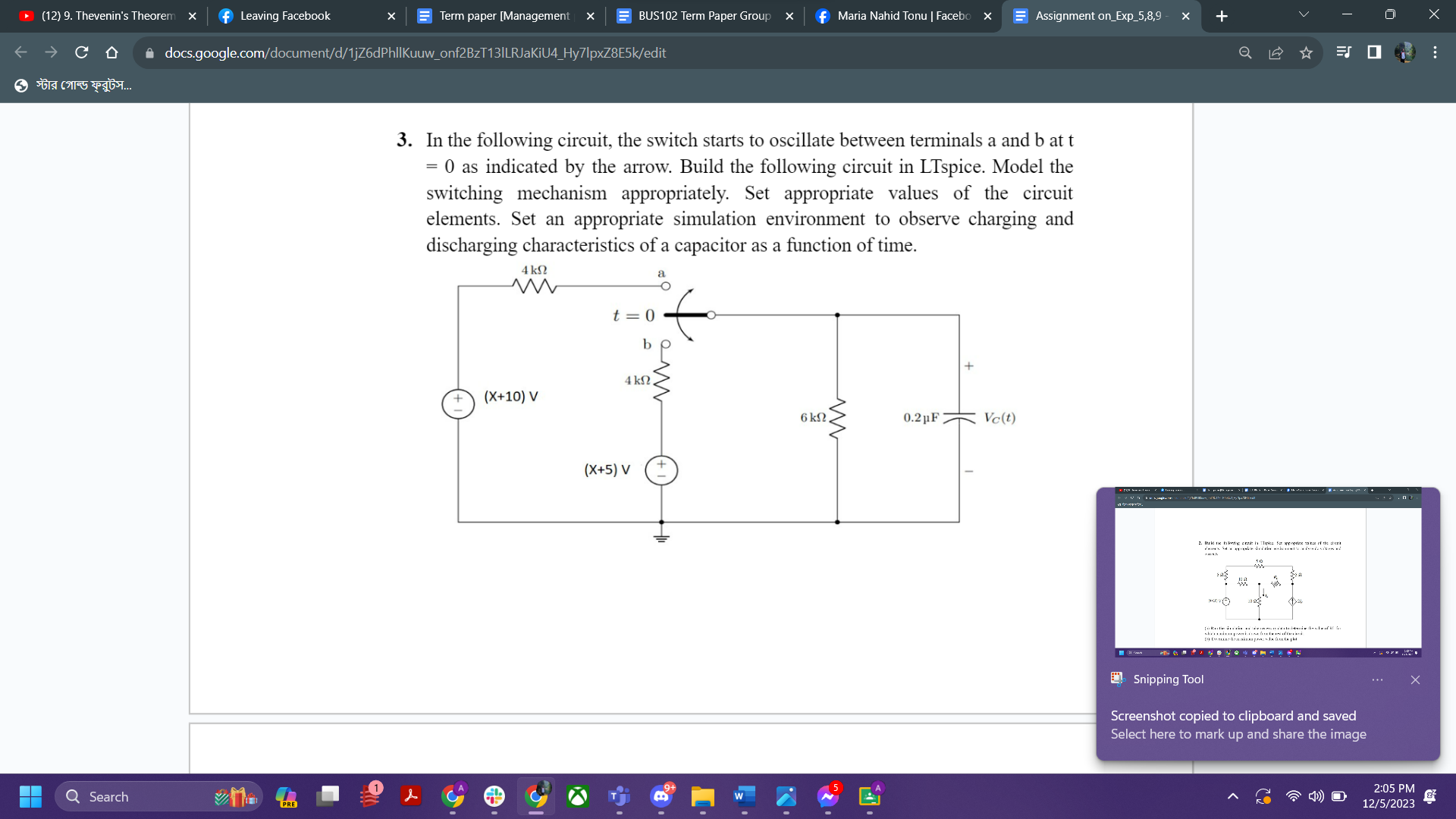Solved 3. In the following circuit, the switch starts to | Chegg.com