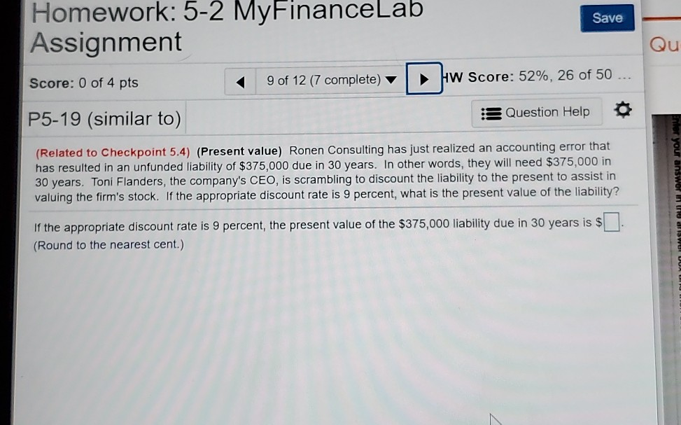 Solved Homework: 5-2 MyFinanceLab Assignment Save Score: 0 | Chegg.com