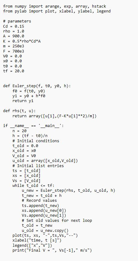 Solved The PYTHON code below solves aircraft | Chegg.com