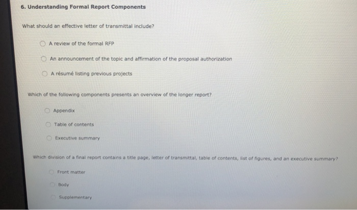 Solved 6. Understanding Formal Report Components What should | Chegg.com