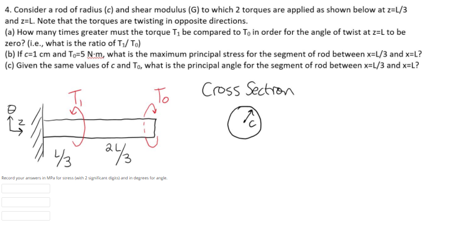 Solved 4. Consider a rod of radius (c) and shear modulus (G) | Chegg.com