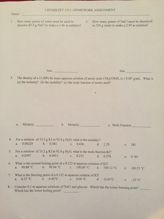 Solved CHEMISTRY 1311-HOMEWORK ASSIGNMENT Name: How many | Chegg.com