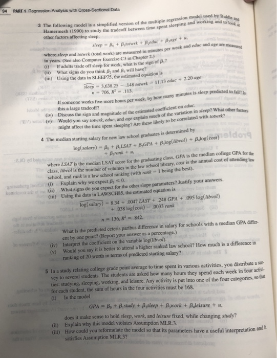 94 PART 1 Regression Analysis with Cross-Sectional | Chegg.com