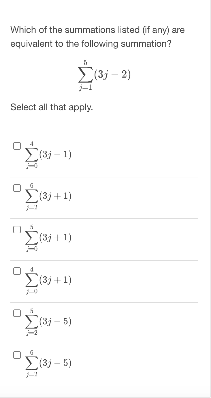 Solved Which of the summations listed (if any) | Chegg.com