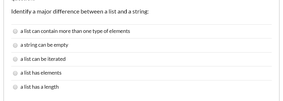Solved Identify a major difference between a list and a | Chegg.com
