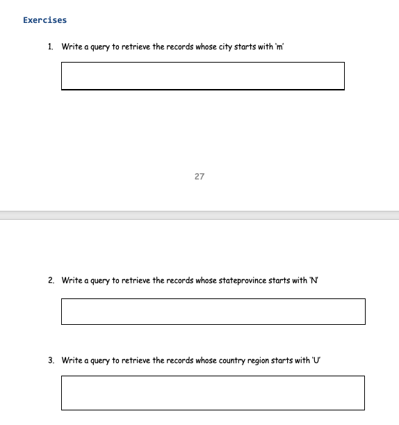 Solved Exercises 1. Write a query to retrieve the record | Chegg.com