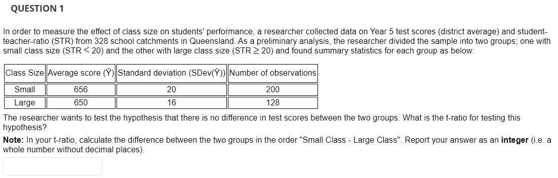 Solved QUESTION 1 In order to measure the effect of class | Chegg.com
