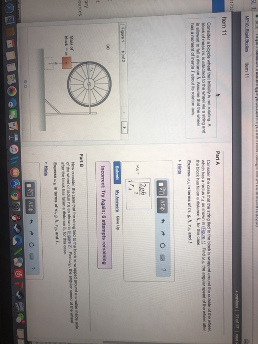 Solved Item 11 Part A a bicycle wheel that initially is not | Chegg.com