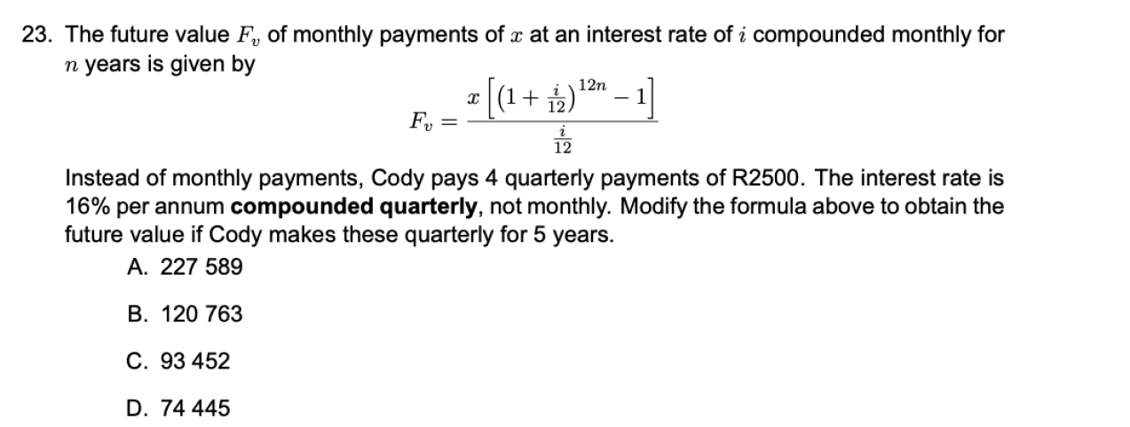 Solved 3. The future value Fv of monthly payments of x at an | Chegg.com