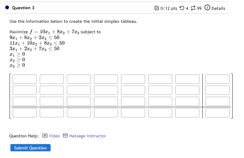 Solved Question 3 B0/12 pts 499 Details Use the information | Chegg.com
