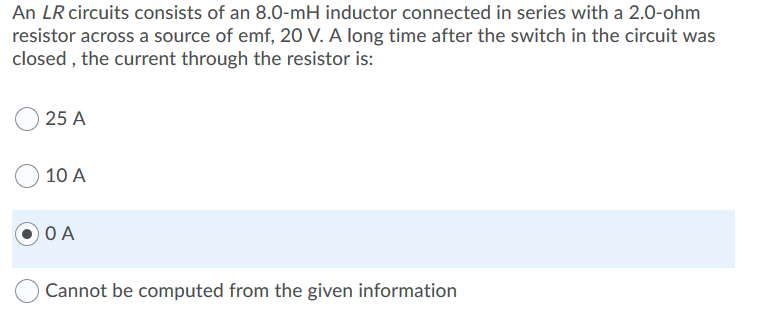 Solved An LR circuits consists of an 8.0-mH inductor | Chegg.com