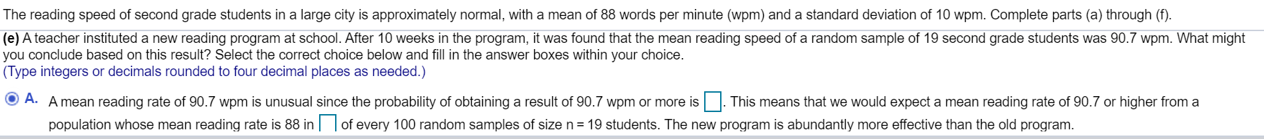 Solved The reading speed of second grade students in a large | Chegg.com