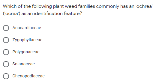 Solved Which of the following plant weed families commonly | Chegg.com