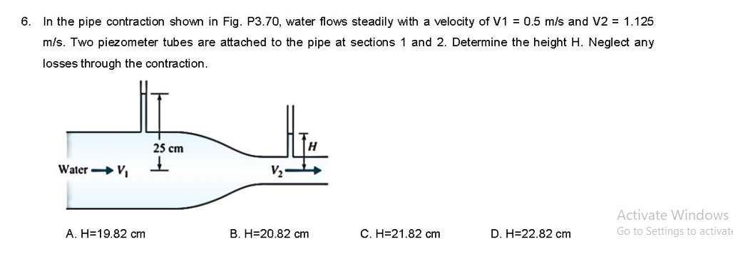 Solved 6. In the pipe contraction shown in Fig. P3.70, water | Chegg.com