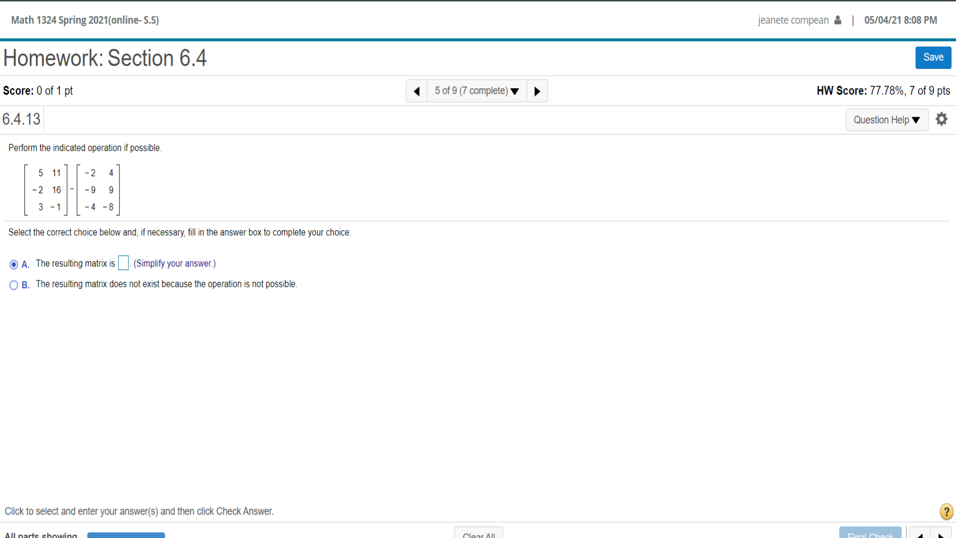 Solved Math 1324 Spring 2021(online-S.S) jeanete compean * | | Chegg.com